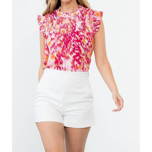 THML | Tops | New Thml Smocked Top Ruffle Sleeve Blouse In Pink | Poshmark
